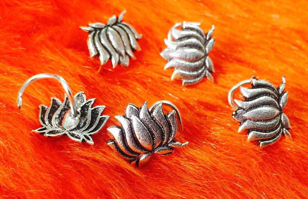 Buy German Silver Oxidised Lotus Nose pins/ring – Khushi Handicrafts